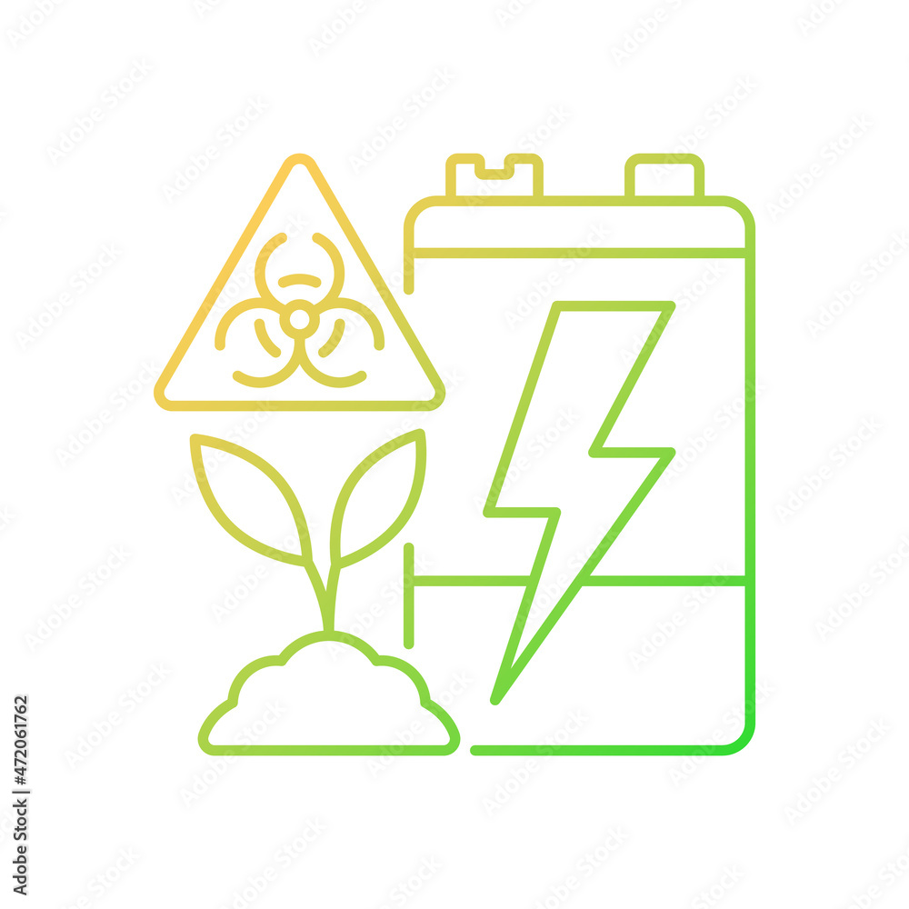 Battery soil contamination threat gradient linear vector icon. Heavy ...
