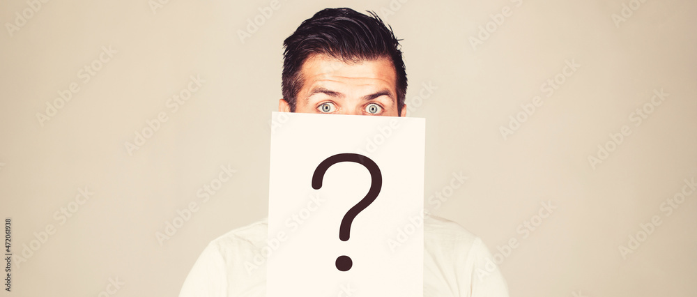 Question mark, symbol. Pensive male. Man a question. Doubtful man ...