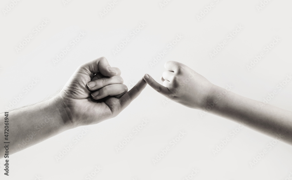 Friendship of generations. Father, daughter hand making promise ...