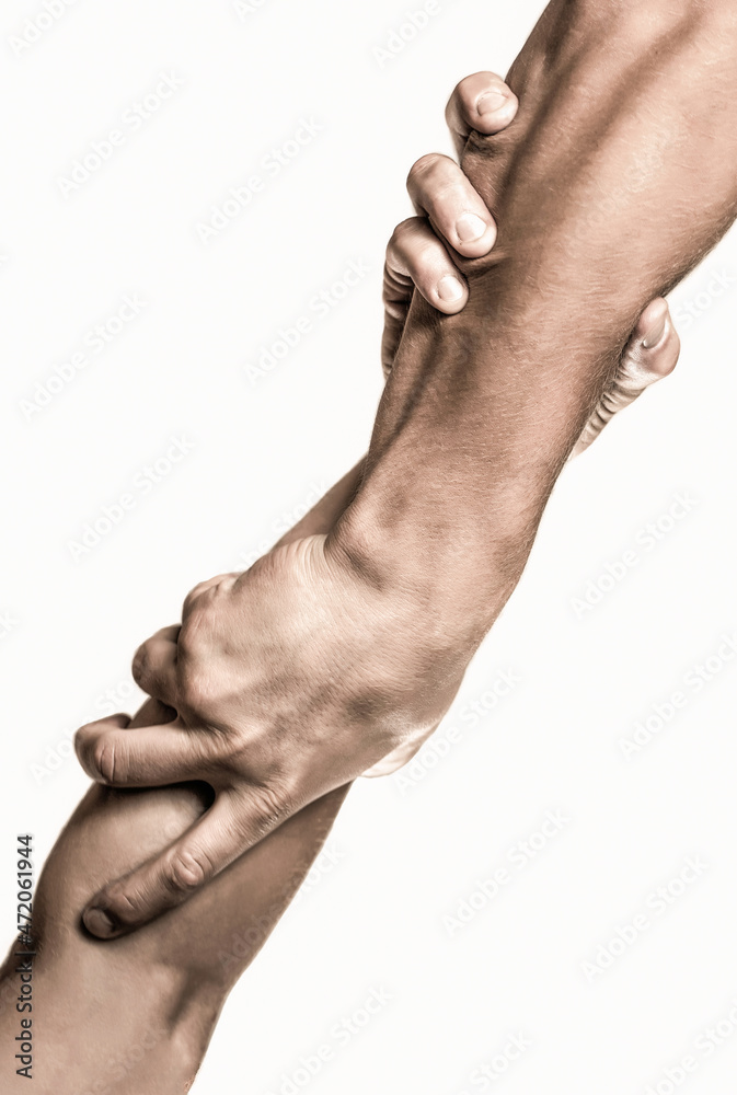 Close up help hand. Two hands, helping arm of a friend, teamwork ...