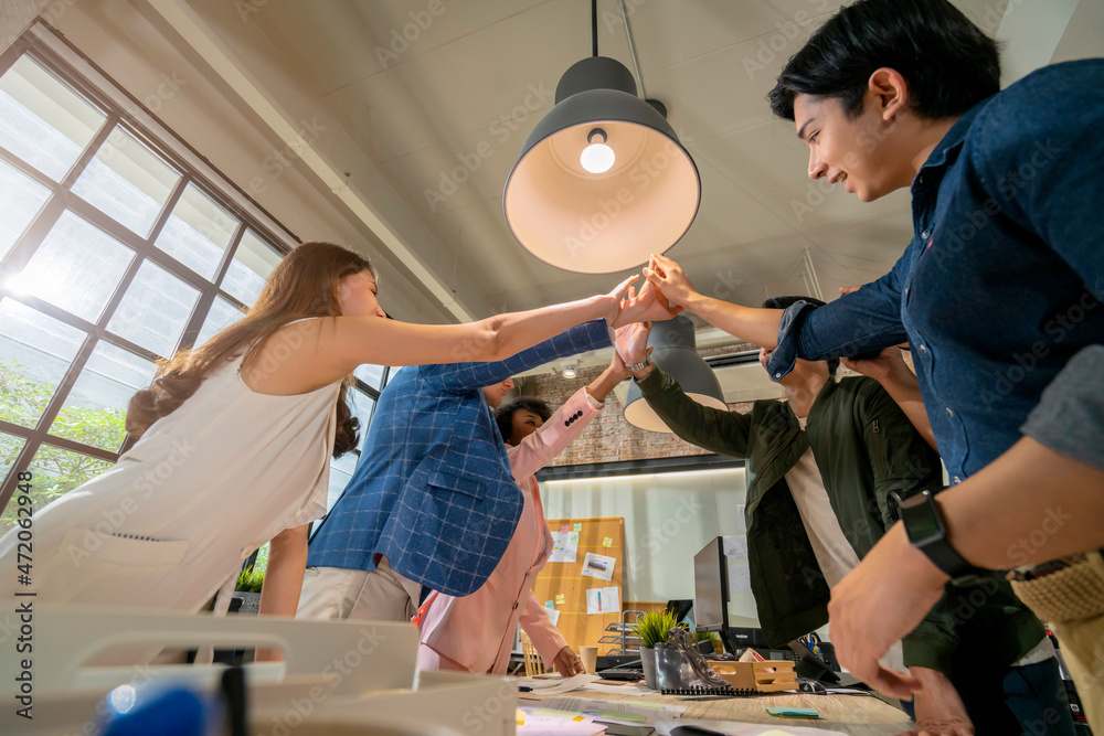 Successful hand assemble together goal achievement in office,power of ...