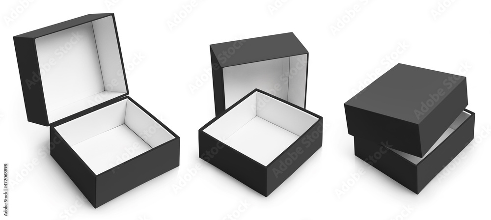 Set of black boxes, isolated on white background Stock Photo | Adobe Stock