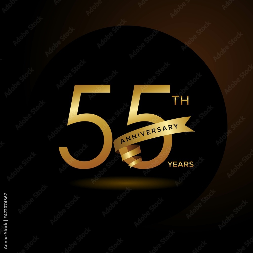 55th anniversary logotype with gold ribbon. Golden anniversary ...