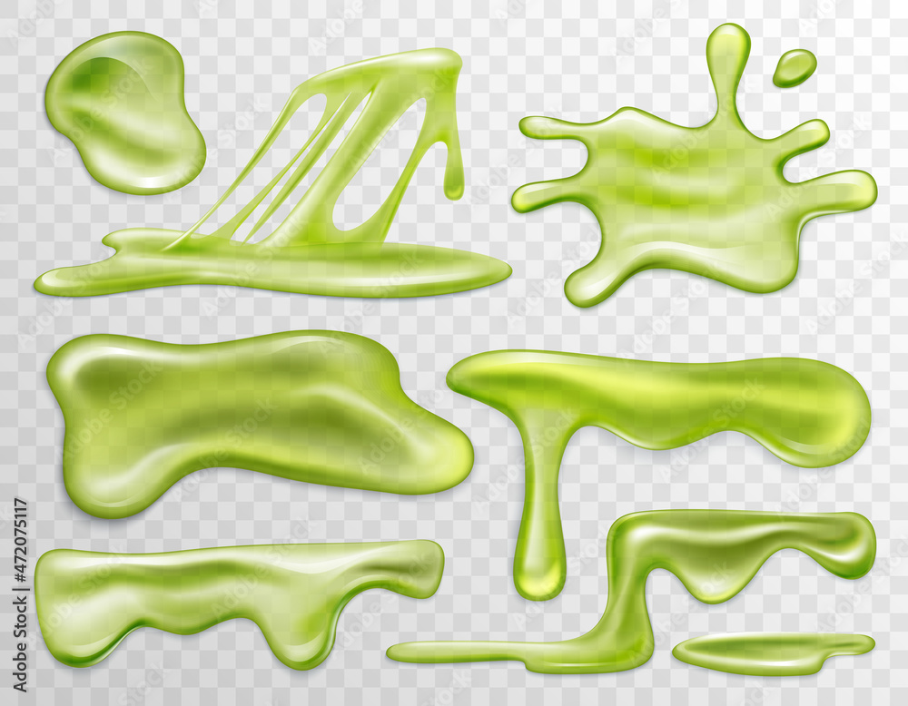 Green slime liquid, blots and drops set, top view vector illustration ... Green slime liquid, blots and drops set, top view vector illustration ...