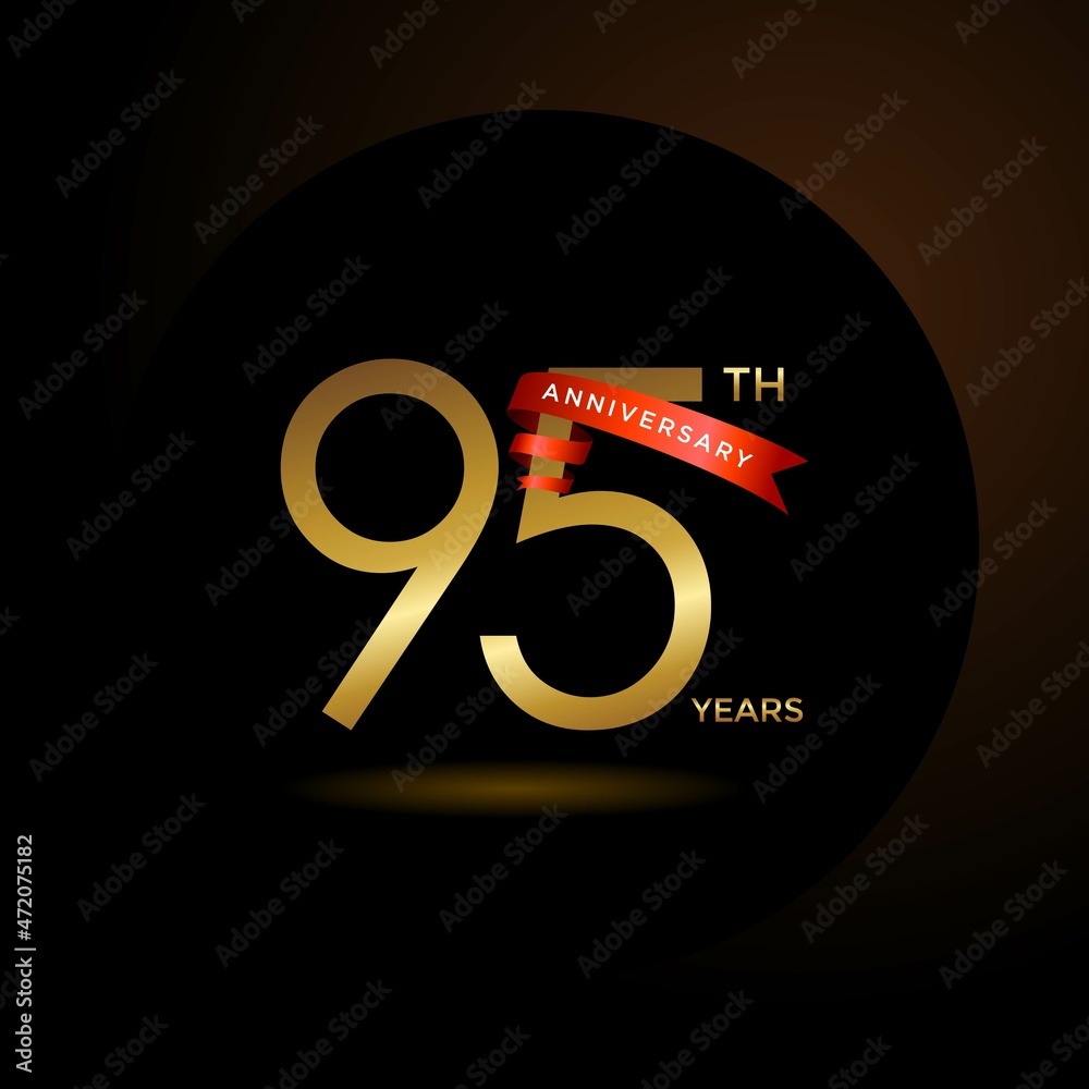 95th anniversary logotype with red ribbon. Golden anniversary ...