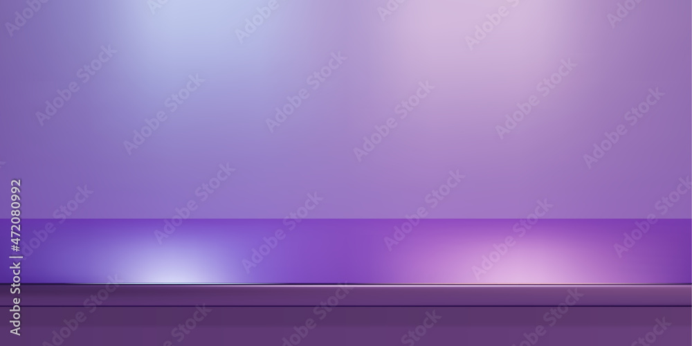 Purple steel countertop, empty shelf. Vector realistic mockup of table ...