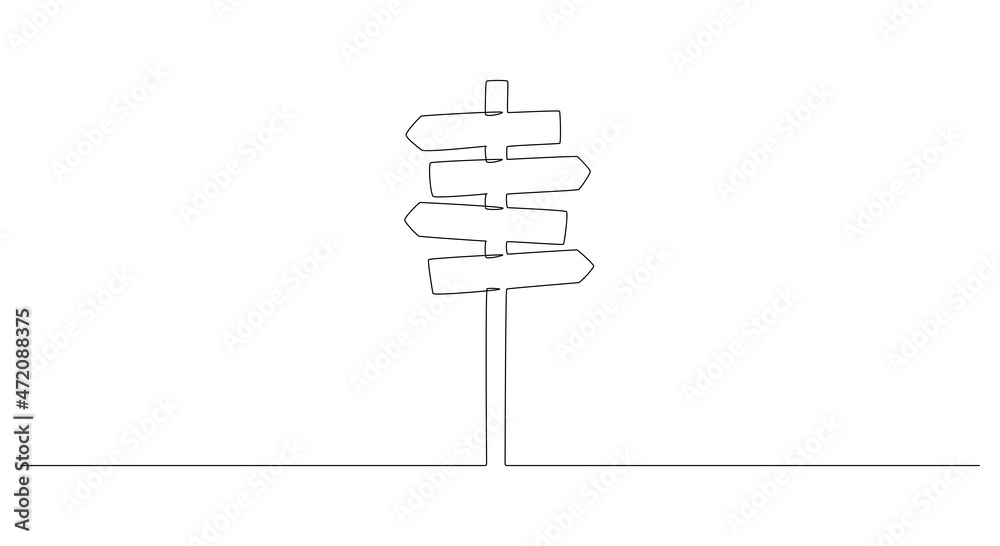 One Continuous line drawing of Road direction signpost arrows to the ...