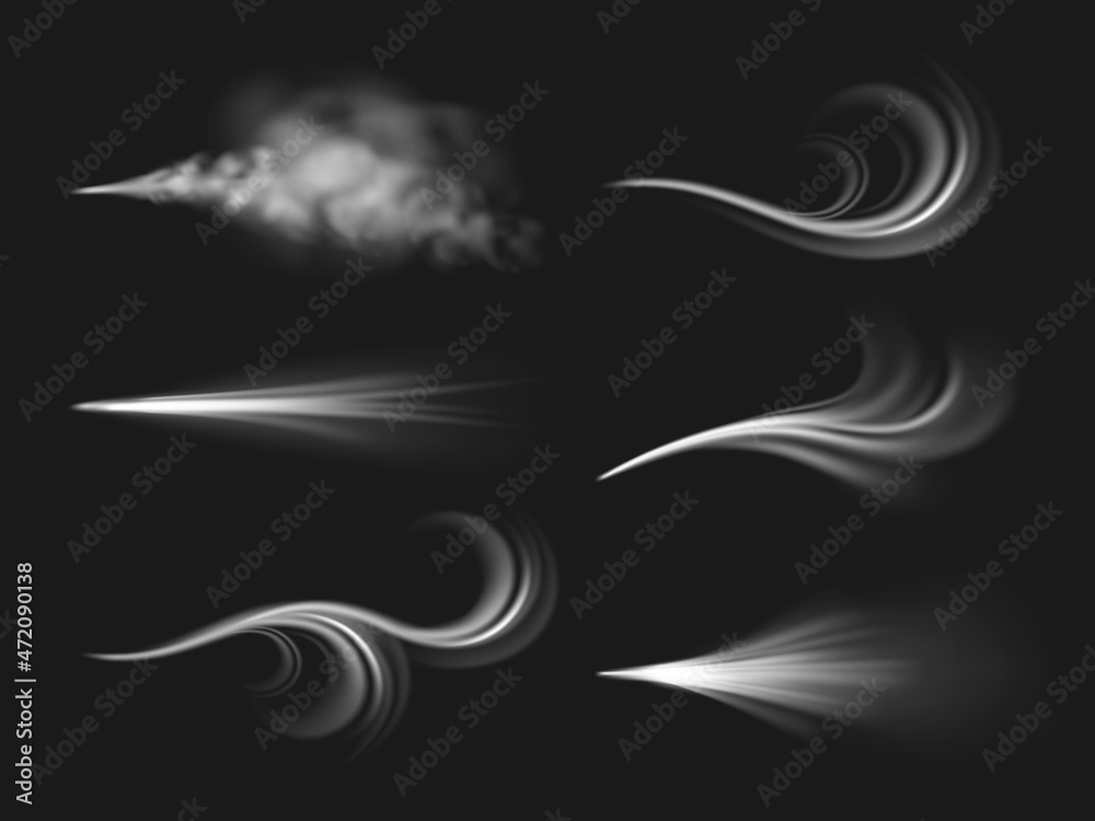 Wind flows. Realistic 3d air flows effect, different shapes isolated on ...
