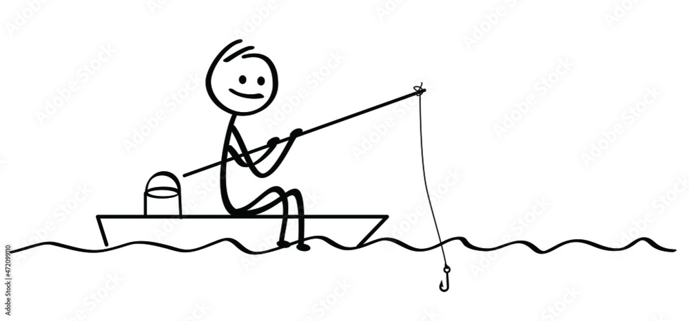 Drawing cartoon stickman on boat, i love fishing. Stick figure and ...