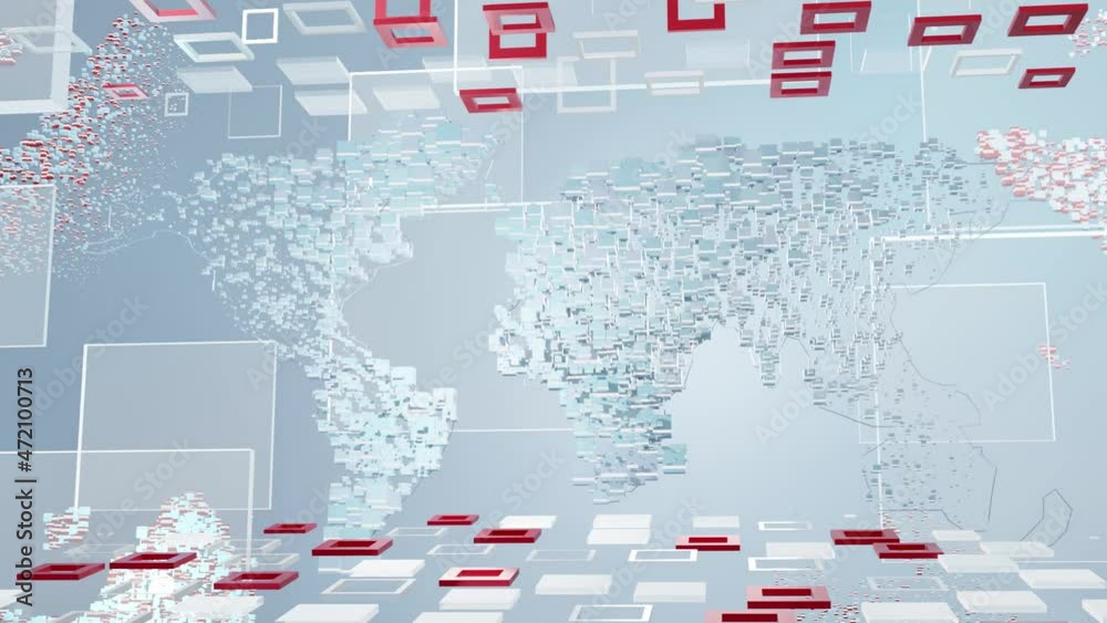 Dynamic bright blue background with detailed dotted world map animation ...