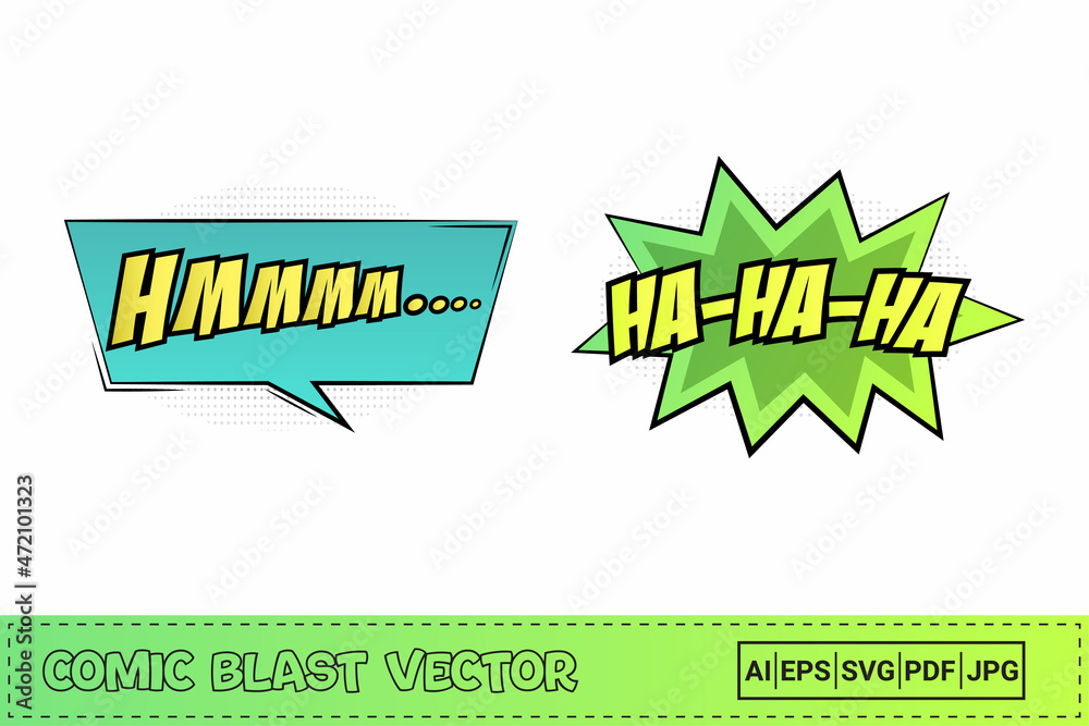Laughing comic burst with light green and yellow colors. Hmm comic ...
