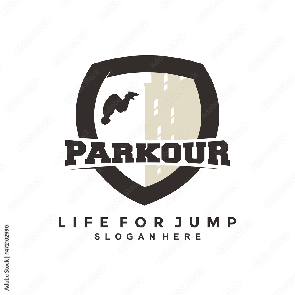 Silhouette Parkour logo vector illustration or emblem template Stock ...