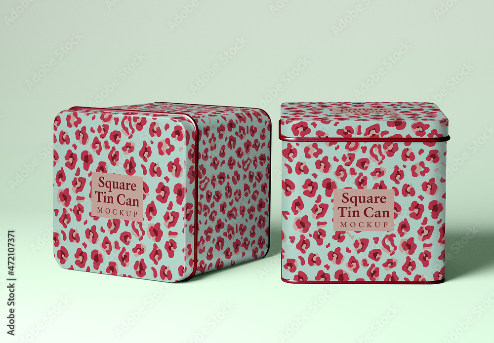 2 Square Tin Cans Mockup Stock Template | Adobe Stock