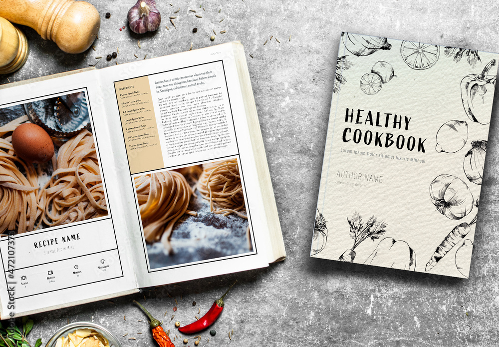 Healthy Illustration Cookbook Layout Stock Template | Adobe Stock