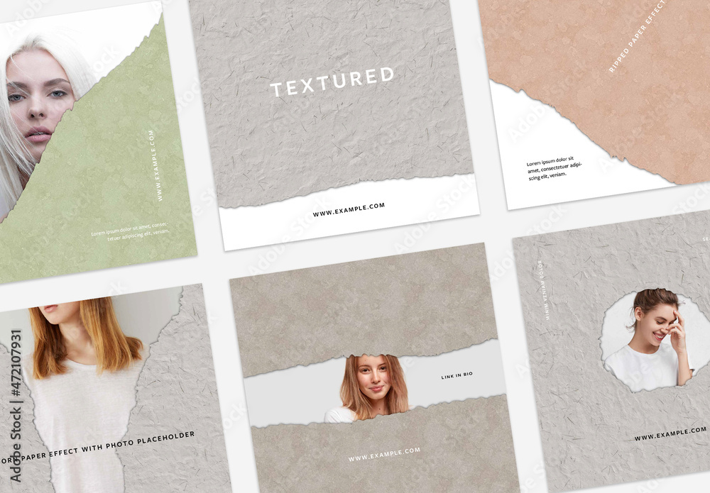 Ripped Texture Paper Layout for Social Media with Photo Placeholders ...