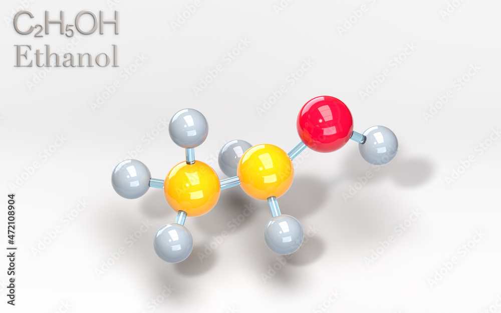 C2H5OH molecular formula. Ethanol molecule, pure alcohol. Molecule with ...