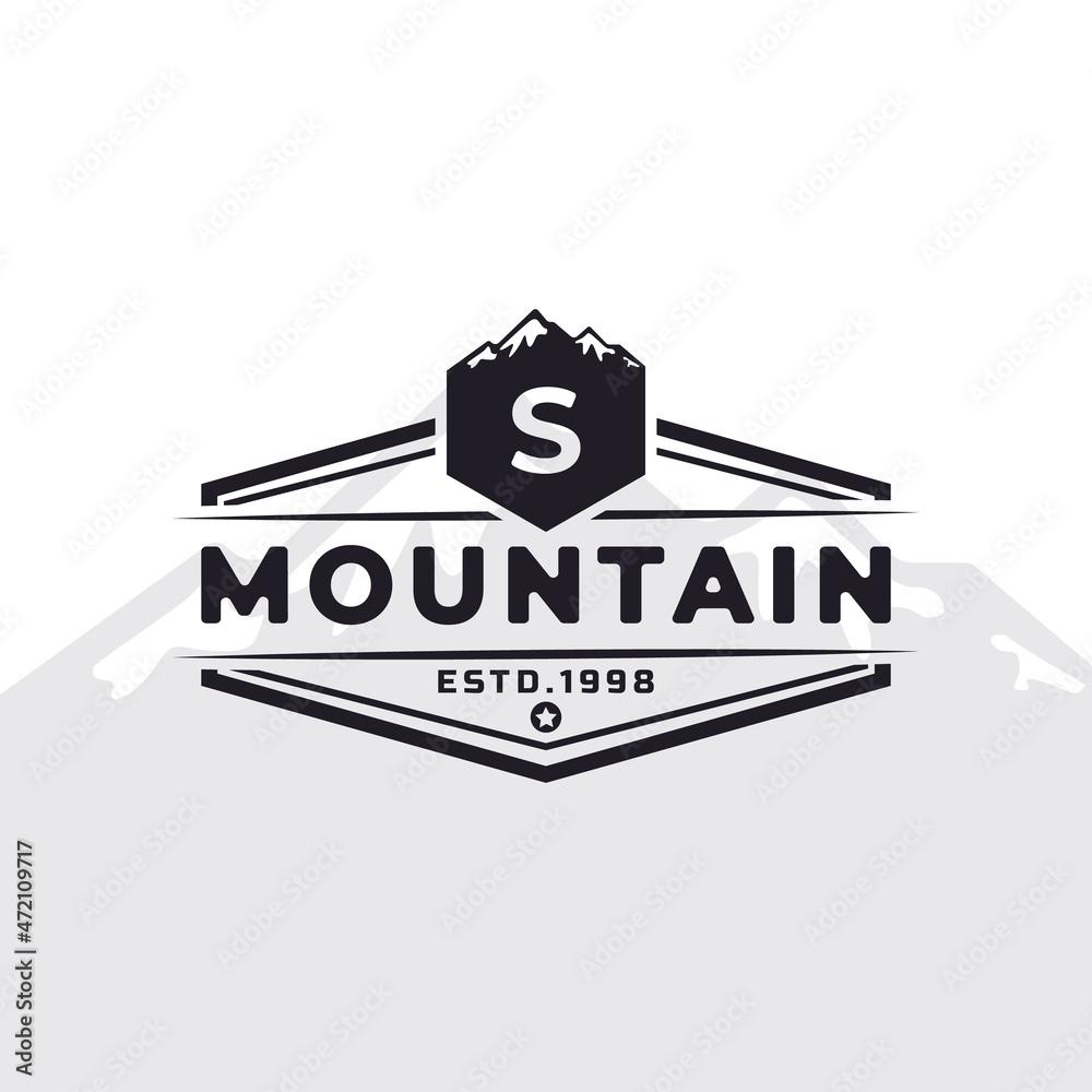 Vintage Emblem Badge Letter S Mountain Typography Logo for Outdoor ...