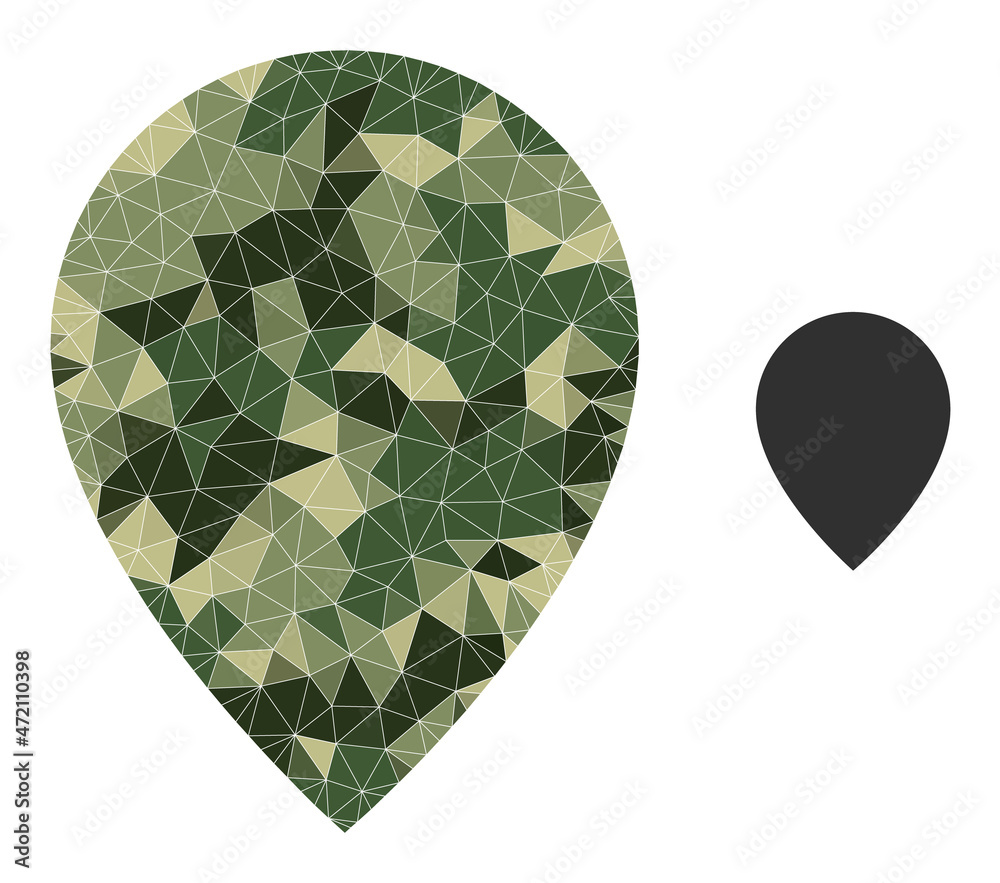 Camouflage low-poly mosaic map marker icon. Low-poly map marker icon ...