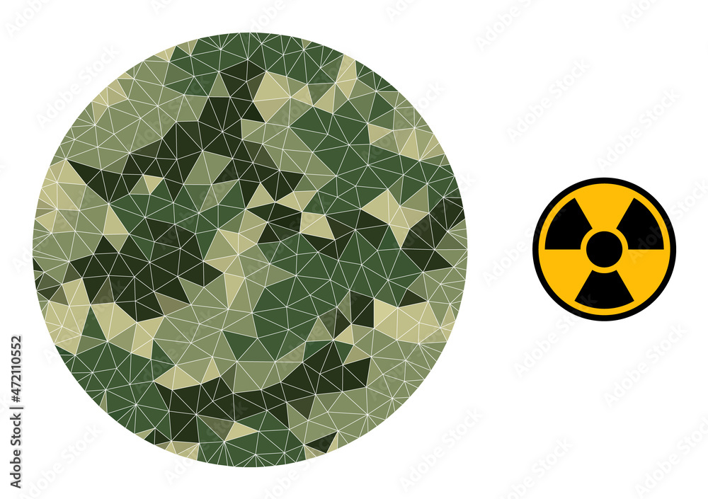 Camouflage low-poly mosaic radioactive icon. Low-poly radioactive ...