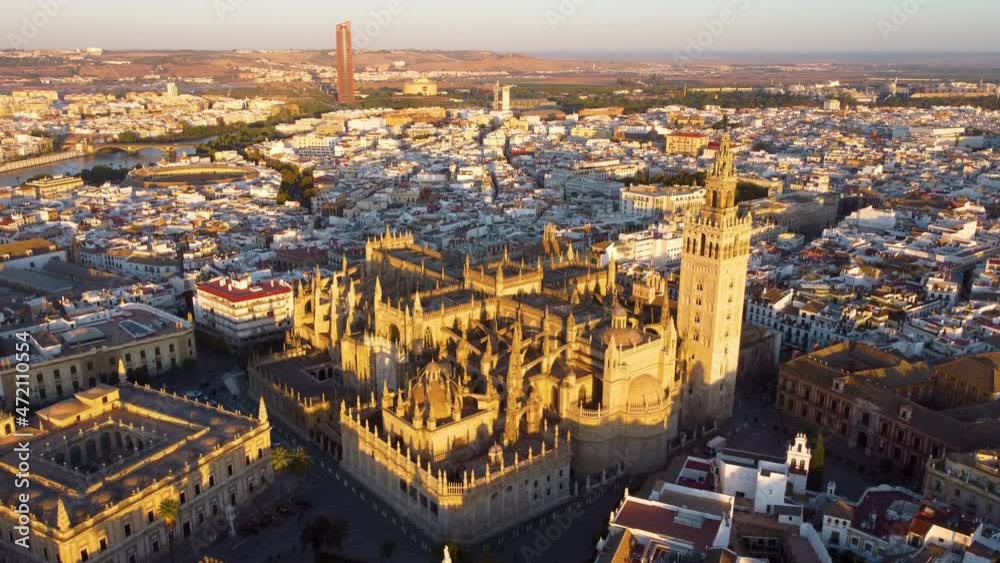 Catedral de Sevilla. Drone shot of the beautiful Spanish city of ...