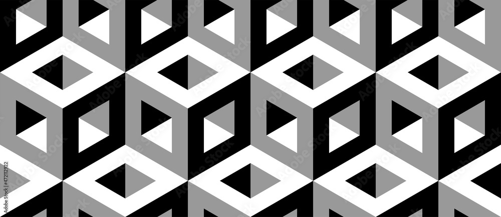 Seamless vector 3D pattern with optical illusions. Cubes. Op Art ...