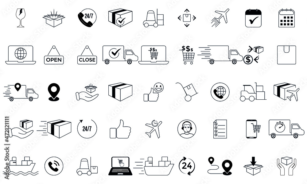 Delivery line icons set. Transport icons collection. Fast delivery ...
