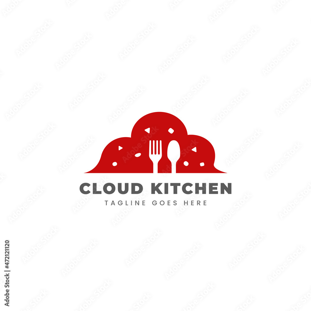 Cloud kitchen logo, modern digital online ghost kitchen logo with cloud ...