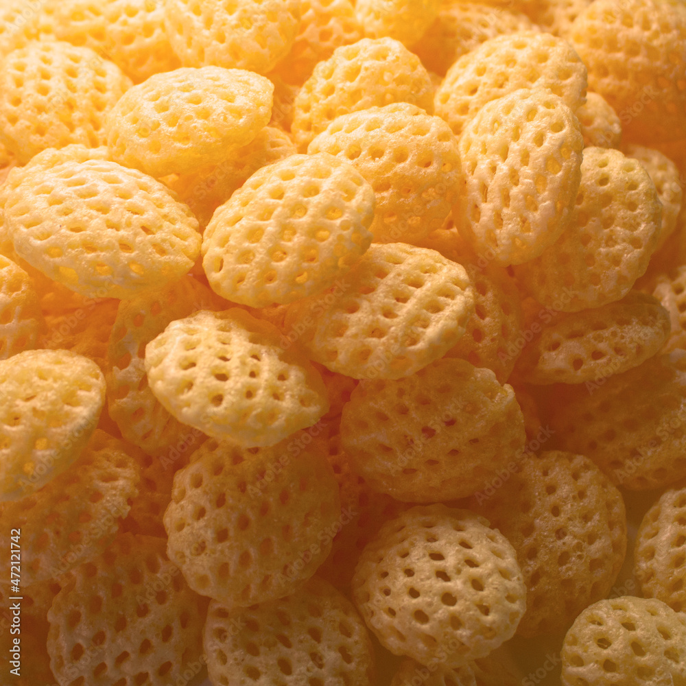 square snack waffle cut potato chips close up stack breakfast food ...