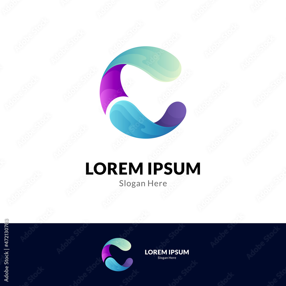 Wave letter C vector logo template with gradient colors Stock Vector ...