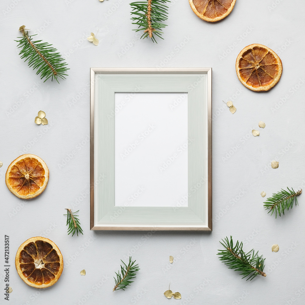 Mockup poster. Christmas concept. Photo frame with blank space and ...