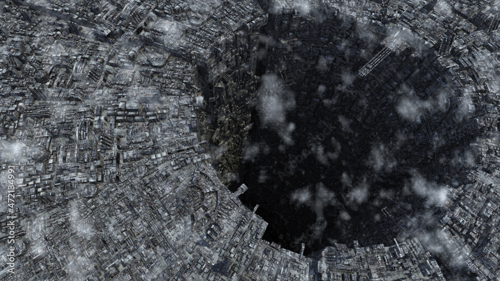An aerial view of futuristic mega space city urban metropolis advance ...