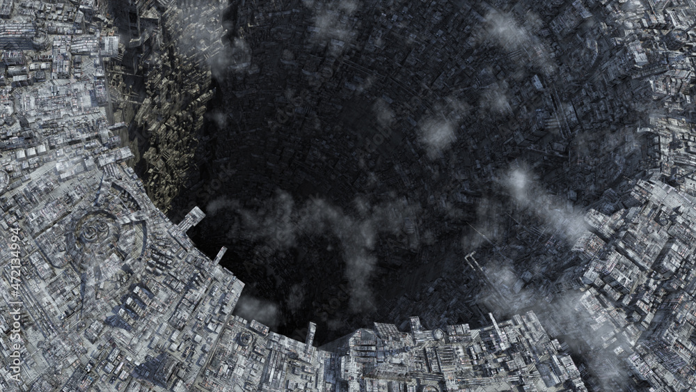 An aerial view of futuristic mega space city urban metropolis advance ...