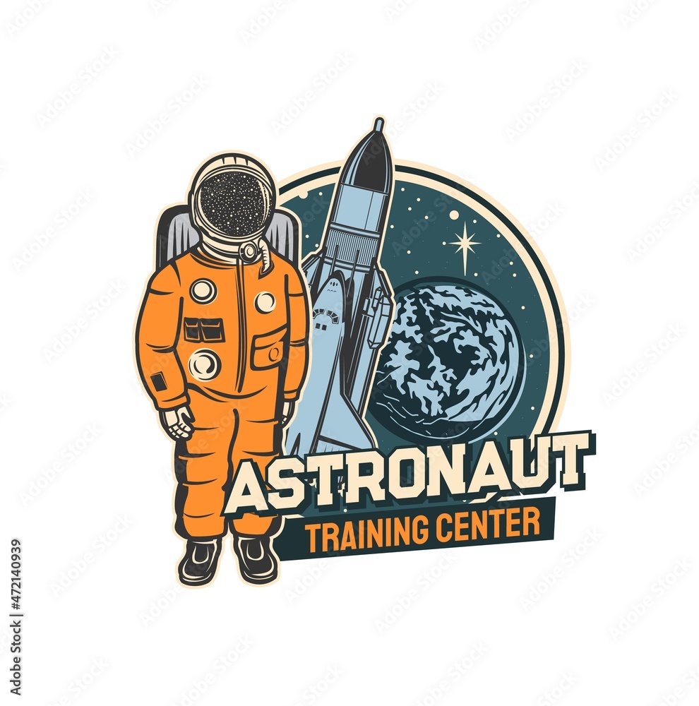 Astronaut training center icon. Spaceflight mission cosmonauts academy ...