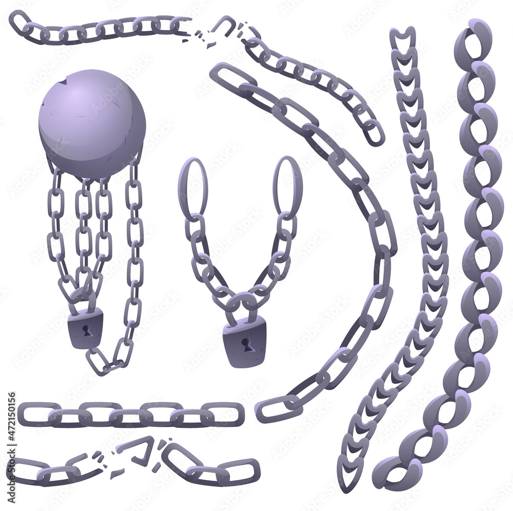 Iron chains, shackles with heavy ball and padlock. Concept of prison ...