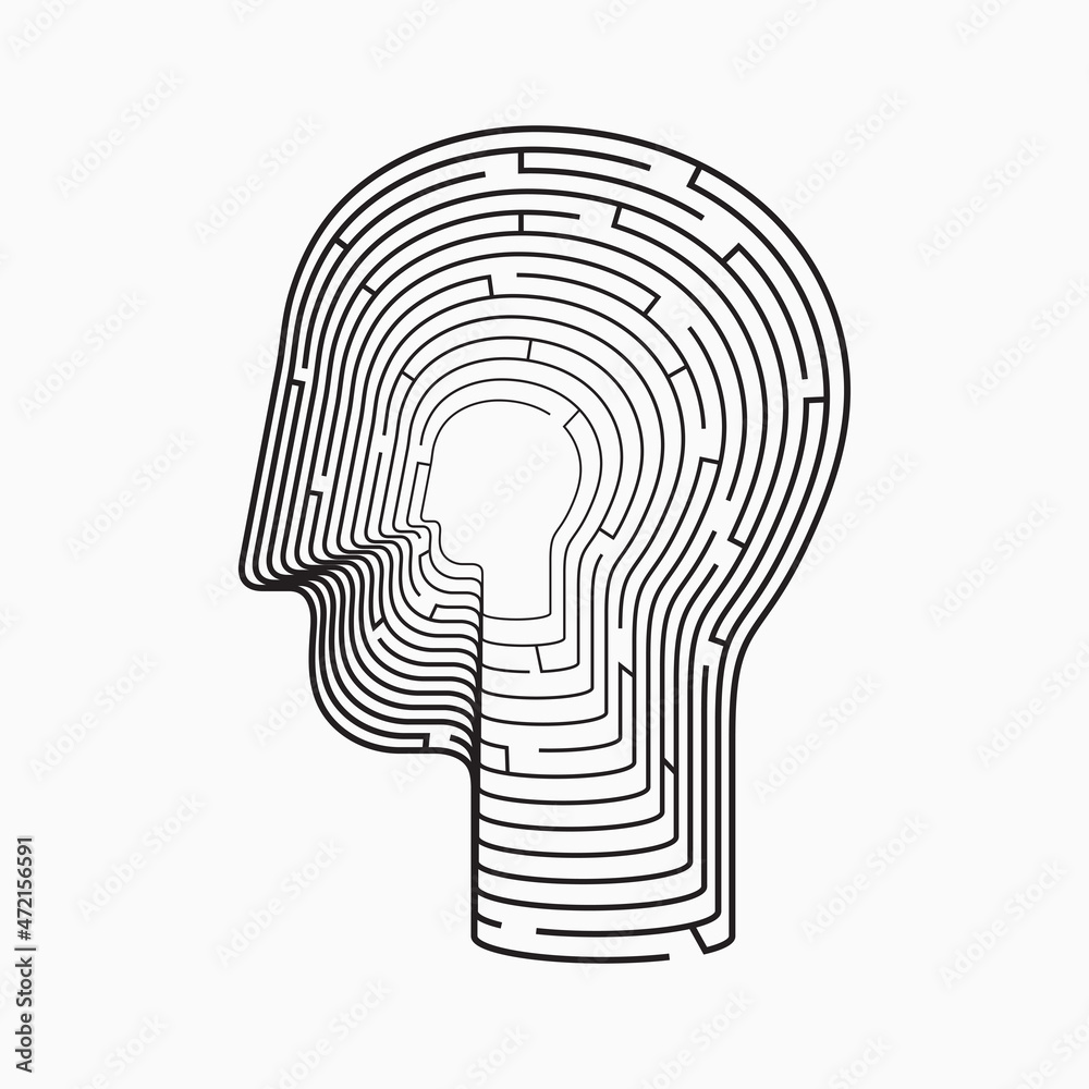 Human head maze. Finding yourself. The way to mental health. Labyrinth ...