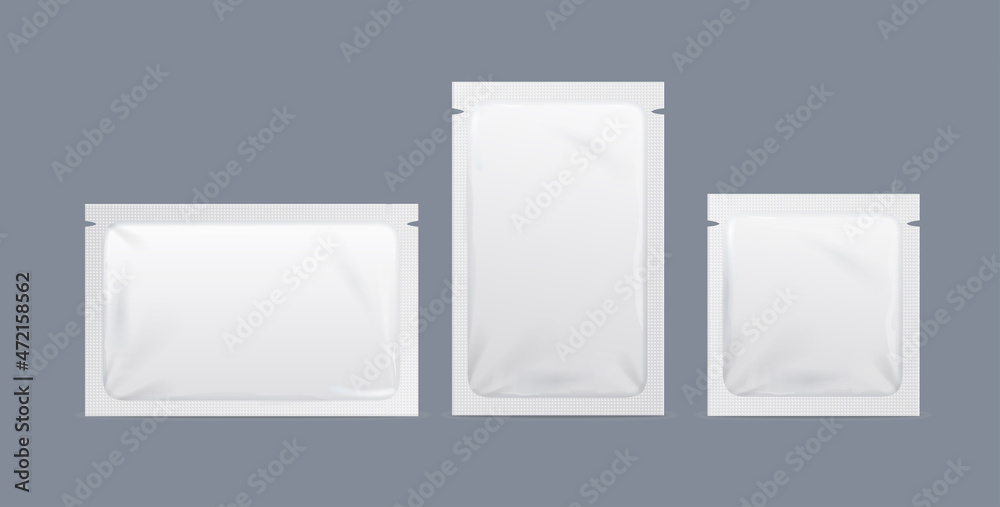 Realistic Detailed 3d White Paper Sachet Packets Set. Vector Stock ...