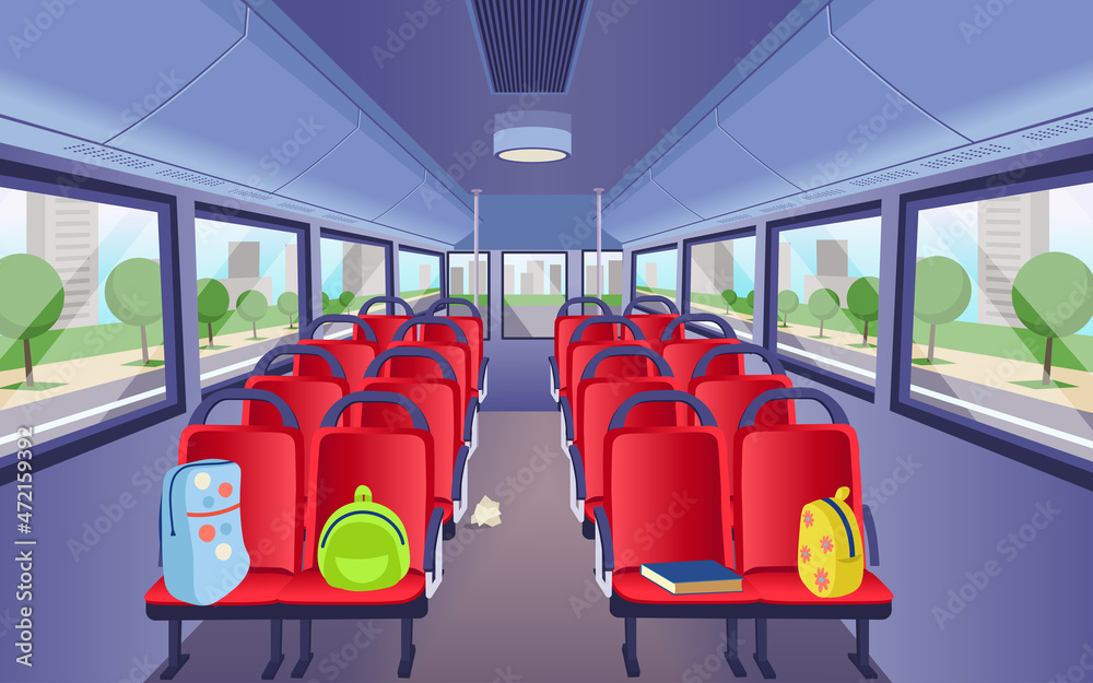 Bus inside view. Empty bus interior. Vector Illustration. Stock Vector ...