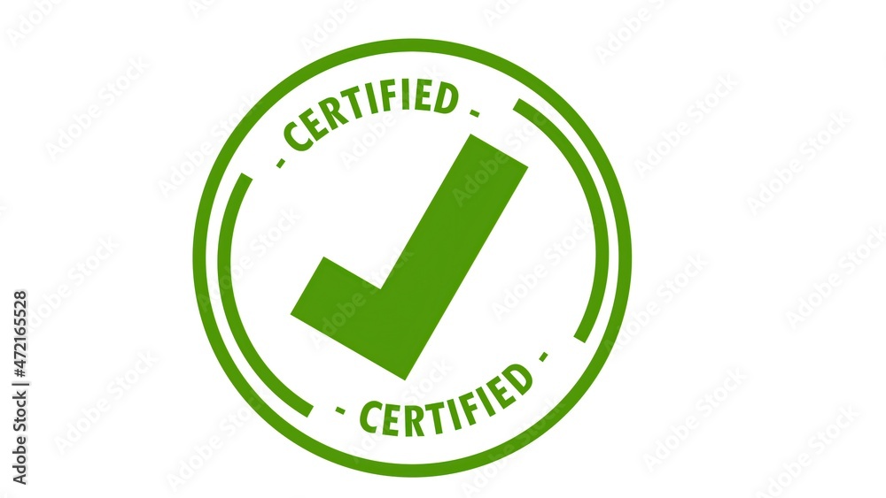 3d illustration - Green check mark icon and certified text Stock ...