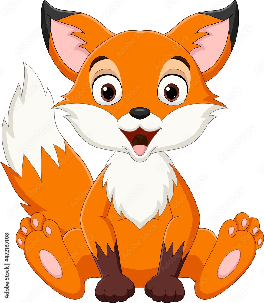 Cartoon cute little fox sitting Stock Vector | Adobe Stock