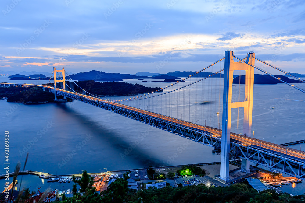 鷲羽山展望台から見た瀬戸大橋 ライトアップ 岡山県倉敷市 Seto Ohashi seen from Washuzan Observatory ...