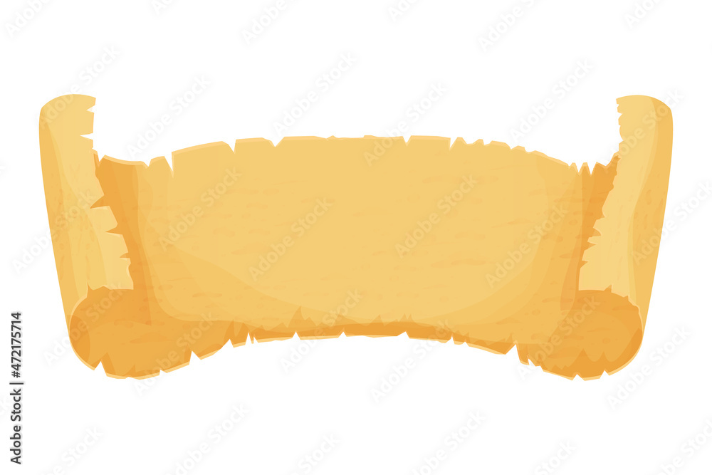 Parchment paper, scroll papyrus, empty frame, blank in cartoon style ...