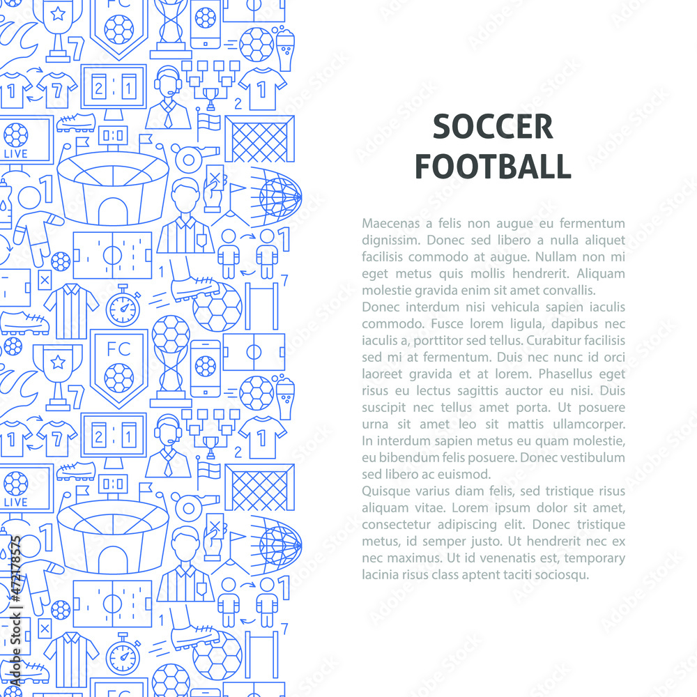 Soccer Football Line Pattern Concept. Vector Illustration of Outline ...