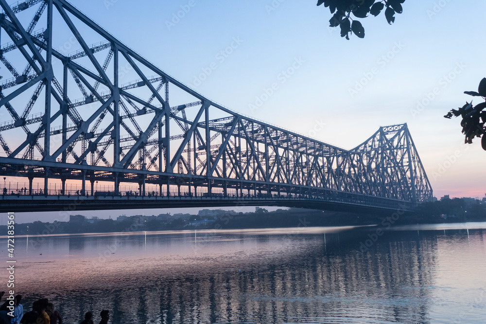 the beautiful morning view of howrah bridge, sunrise, Kolkata, India ...