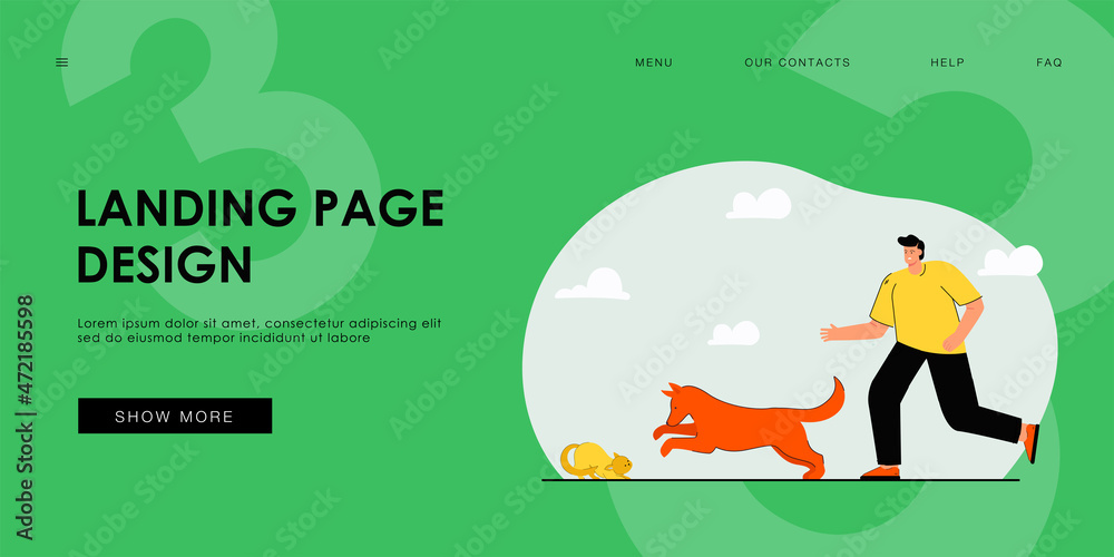 Man breaking up fight between dog and cat. Owner trying to protect his ...