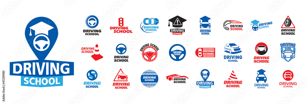Vector set of logos of auto, moto schools Stock Vector | Adobe Stock