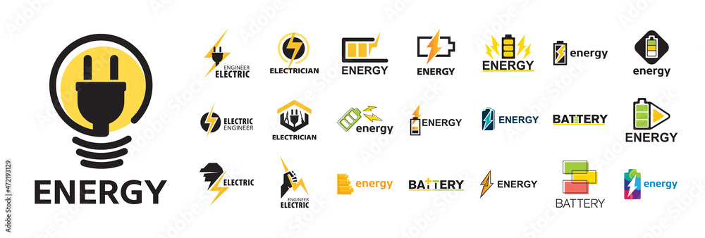 vector set of logos electricity, energy charge Stock Vector | Adobe Stock