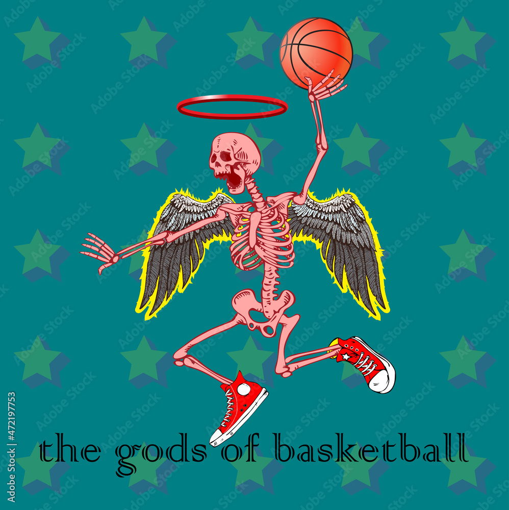 vector image of a skeleton of a basketball player with wings, in ...
