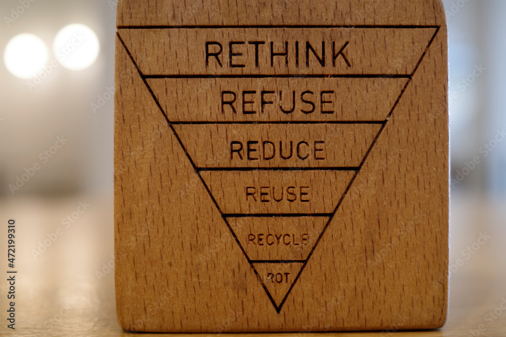 Rethink, refuse, reduce, reuse, recycle message cube Stock Photo ...