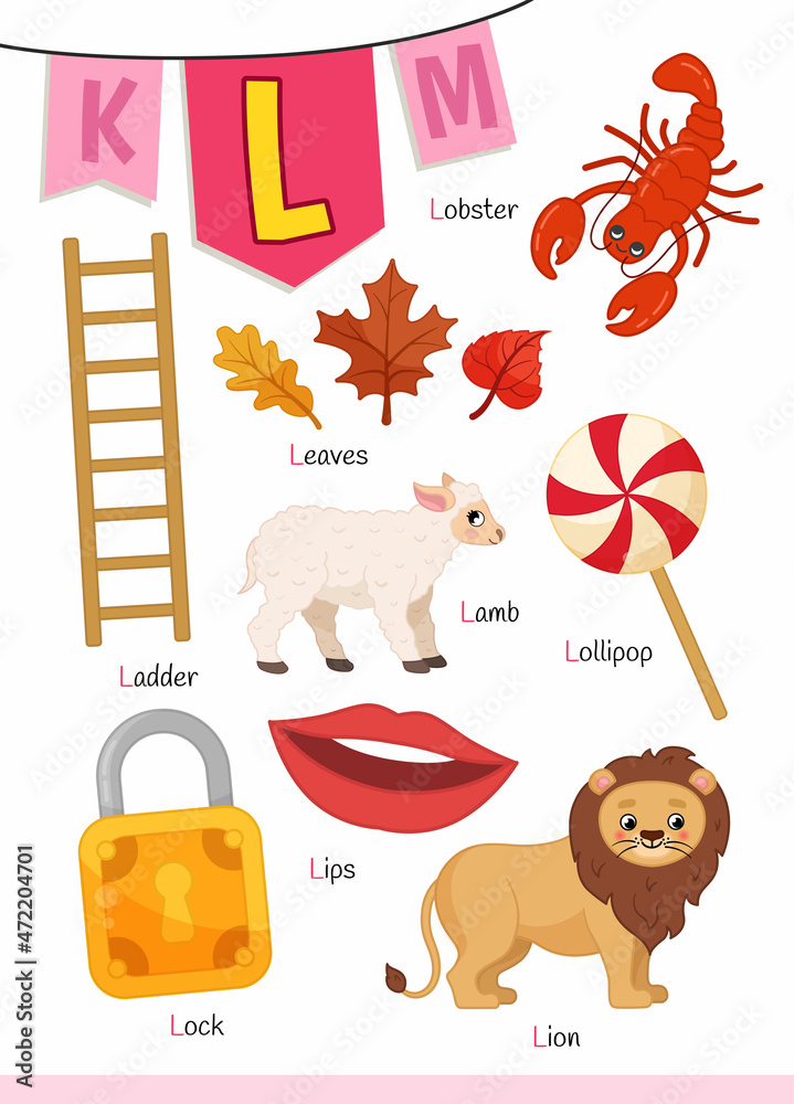 English alphabet with cartoon cute children illustrations. Kids ...