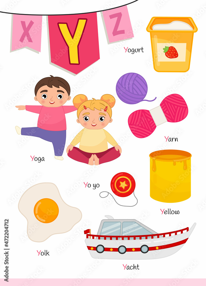 English alphabet with cartoon cute children illustrations. Kids ...